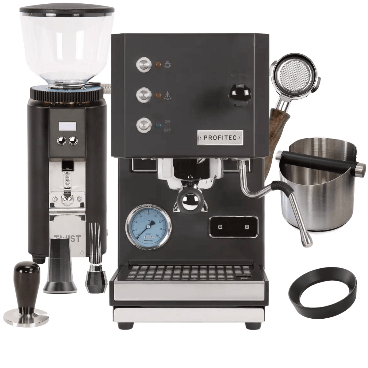 Profitec Go Espresso Machine (Black) & Profitec Twist A54 Grinder (Bla