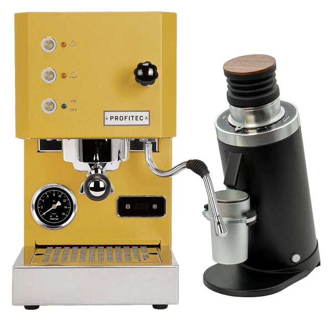 Profitec Go (Yellow) Espresso Machine & DF64 Gen 2 Grinder w/ DLC Burr ...
