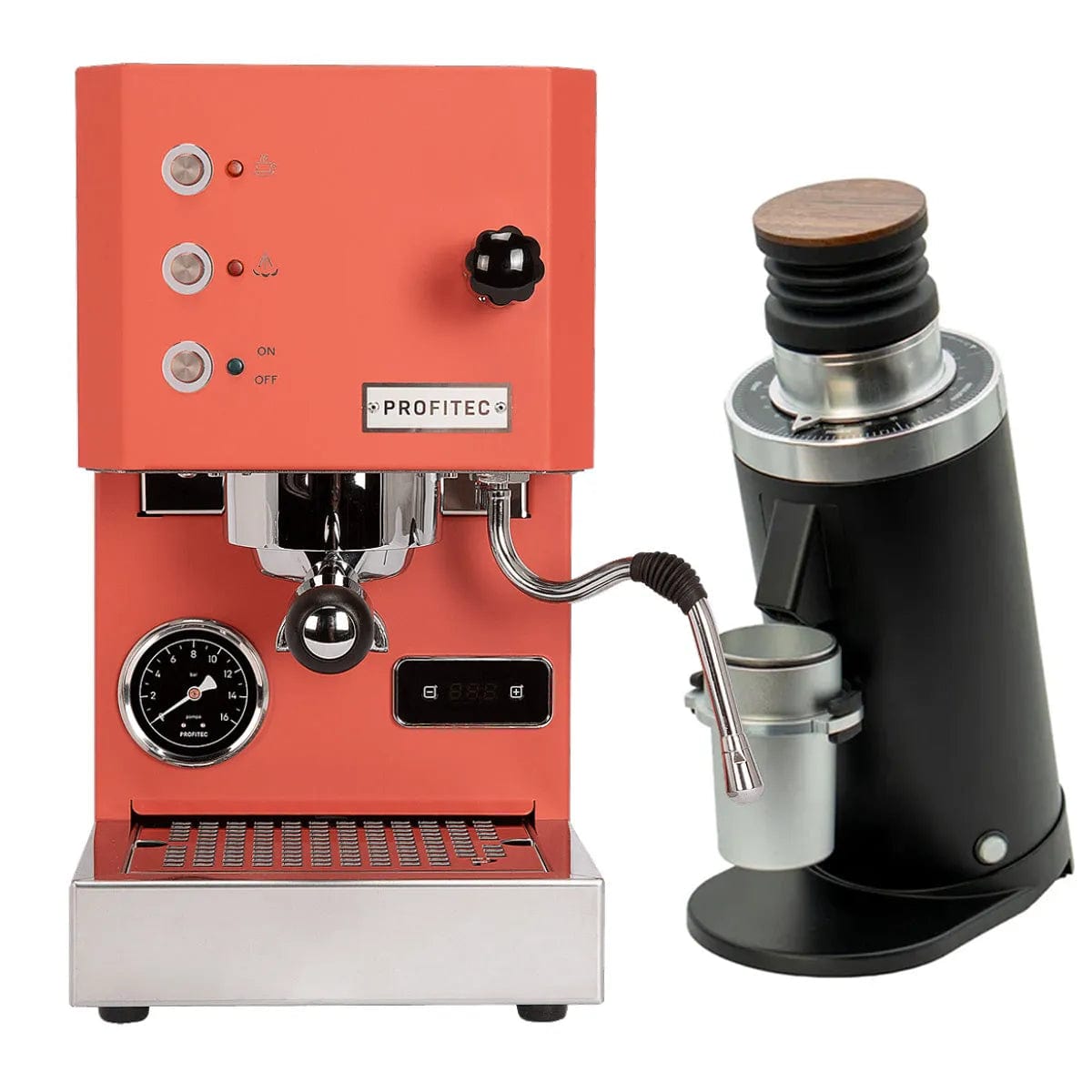 Profitec Go (Red) Espresso Machine & DF64 Gen2 Grinder w/ DLC Burrs (B ...