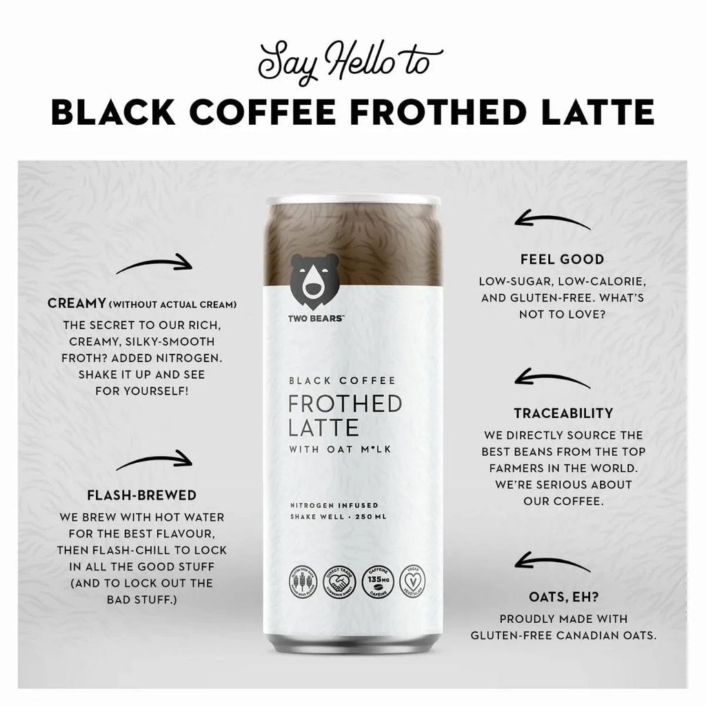 Two Bears Frothed Black Oat Milk Latte Case of 6 Cold Brew Coffee Cans ...