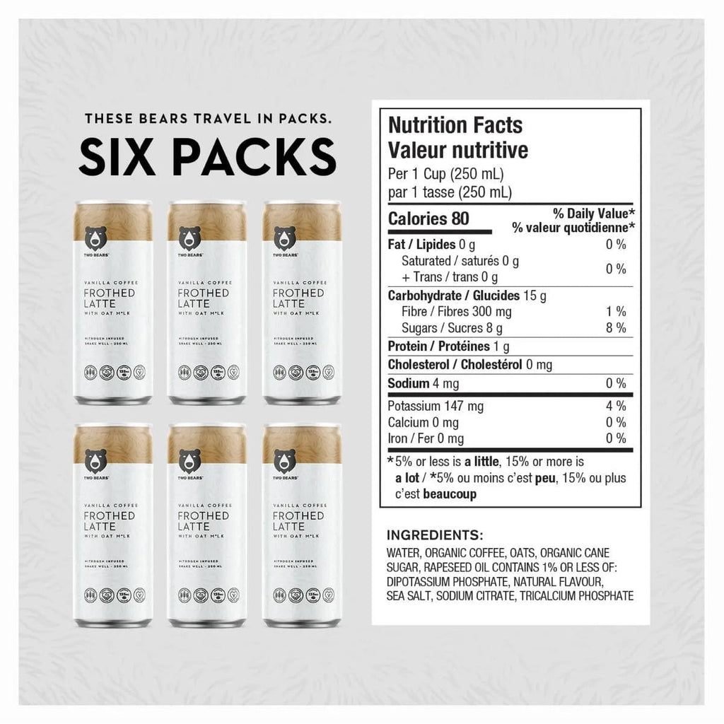Two Bears Frothed Vanilla Oat Milk Latte (Case of 6 Coffee Cans) – Home ...