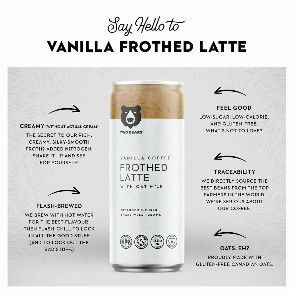 Two Bears Frothed Vanilla Oat Milk Latte (Case of 6 Coffee Cans) – Home ...